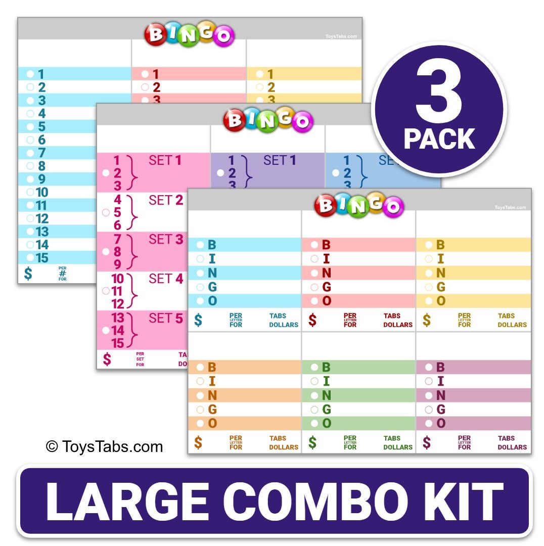 Large Bingo Notepad Combo Kit 3 Unique Pads | Toys Tabs Bingo Notepads ...